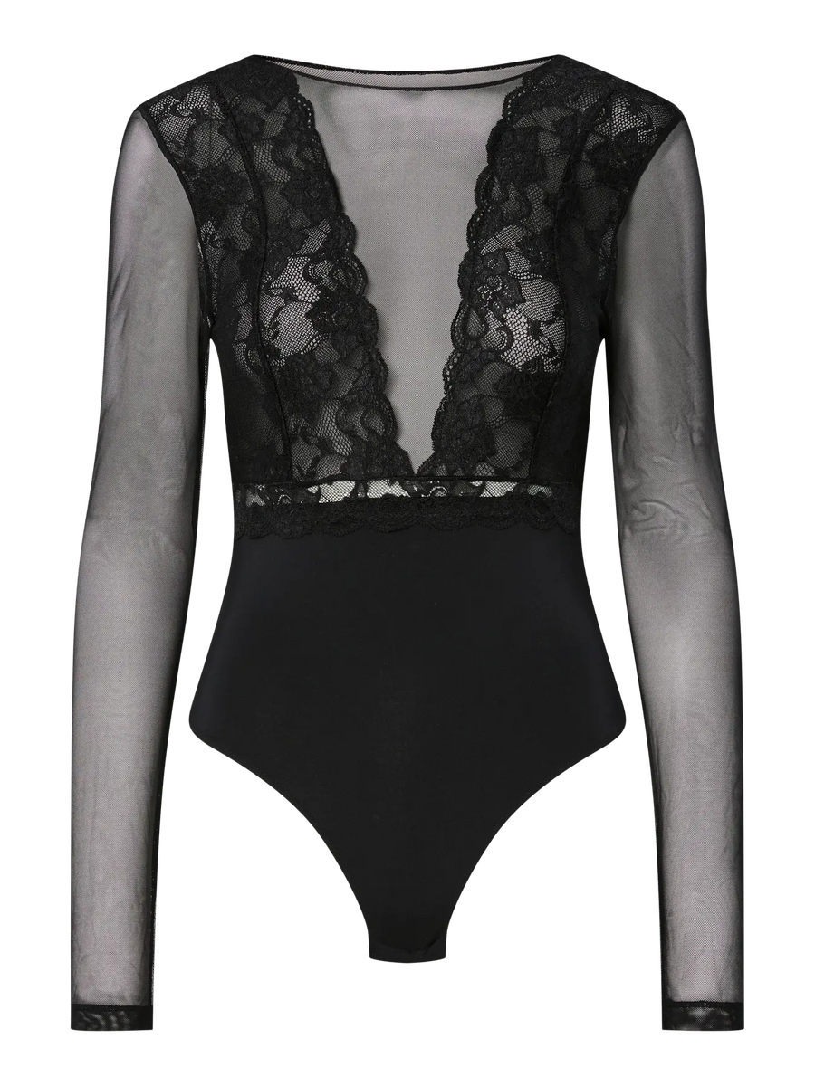 Pieces® Sicca Lace And Sheer Long Sleeve Bodysuit Simply Hosiery Online