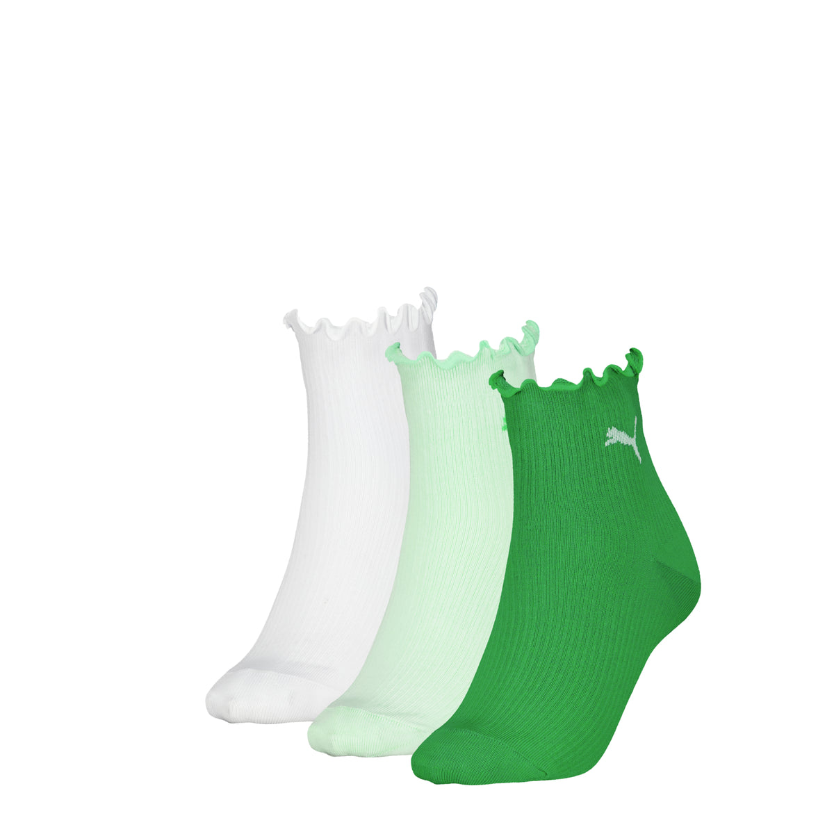 Puma® Women's Ruffle Edge Quarter Socks 3 Pair Pack - White-Green Comb ...