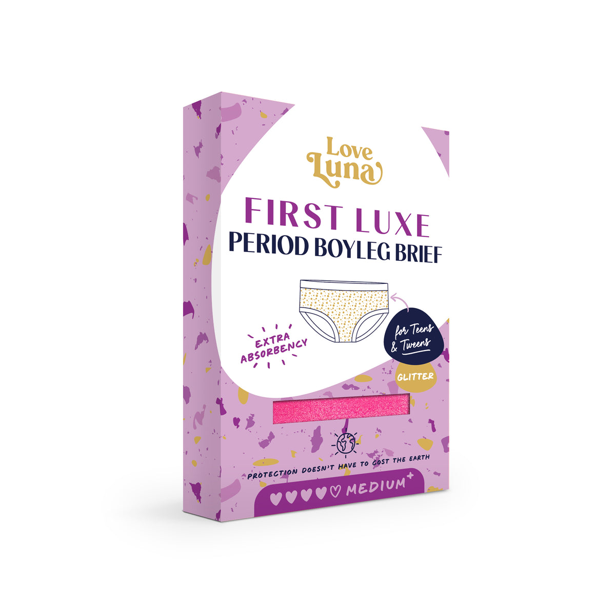 Love Luna First Luxe Glitter Period Boyleg Brief for Teens and Tweens ...