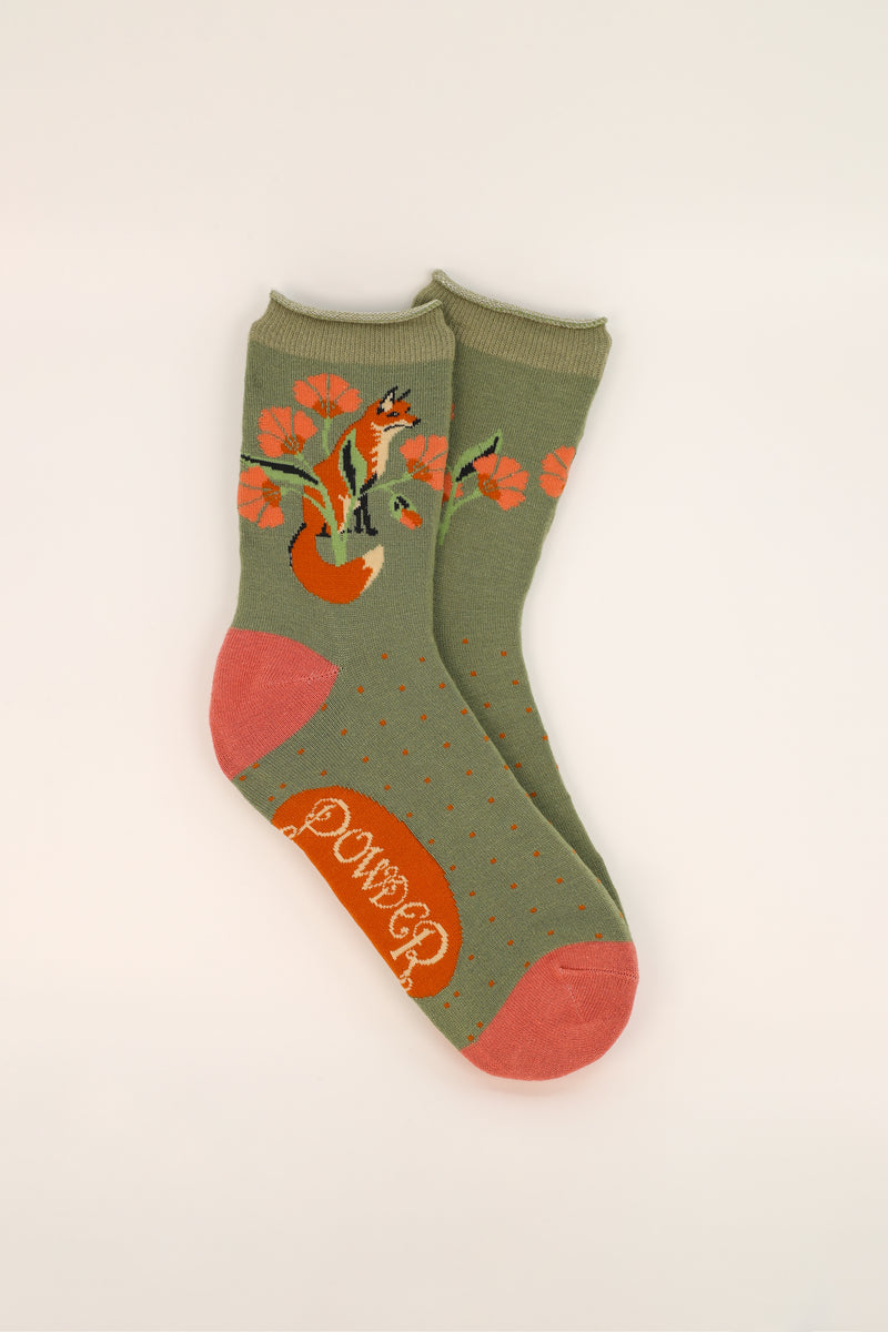 Powder Ladies Bamboo Cotton Knit Socks - Fox In The Meadow - Sage ...